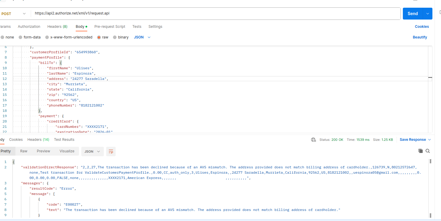 The transaction has been declined because of an AV... - Cybersource Developer Community