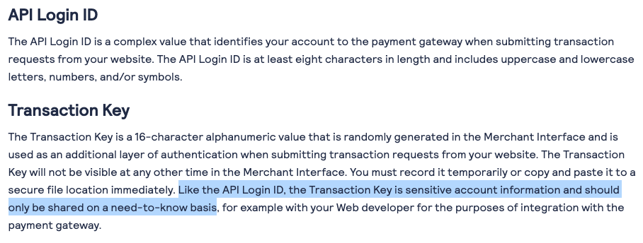 API Login ID security - Cybersource Developer Community